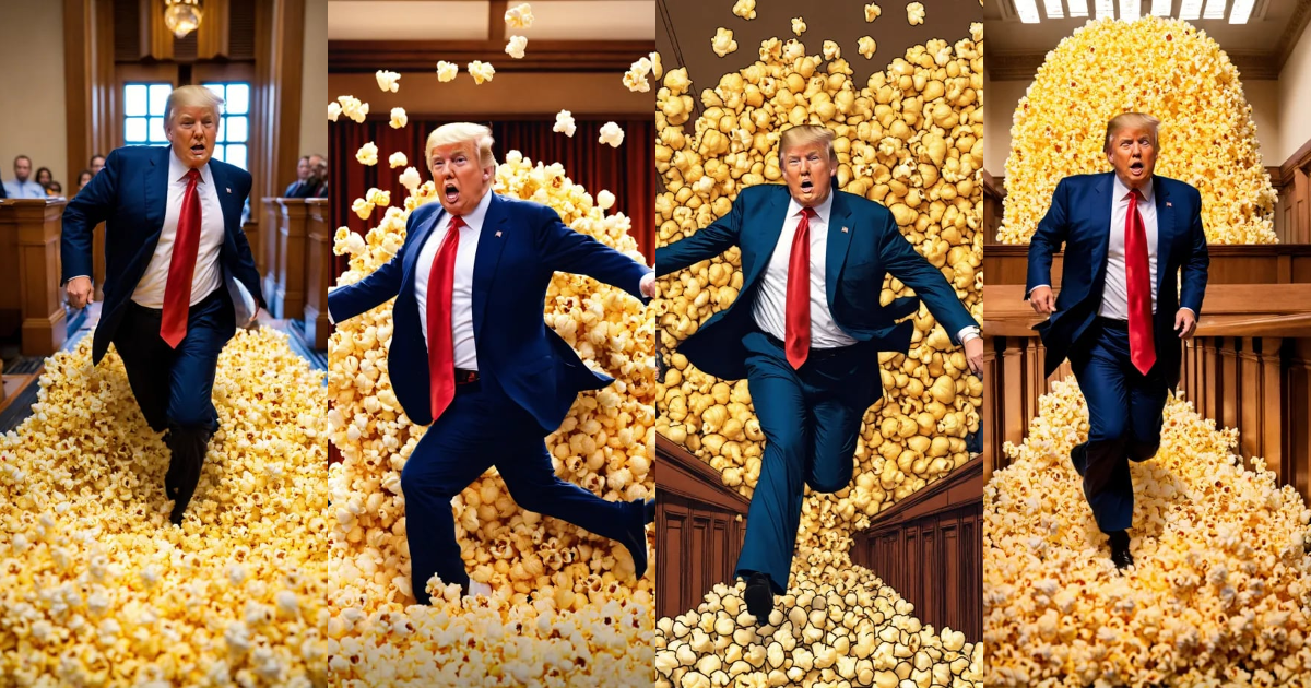 Lexica - Donald trump running away from a popcorn avalanche in the ...