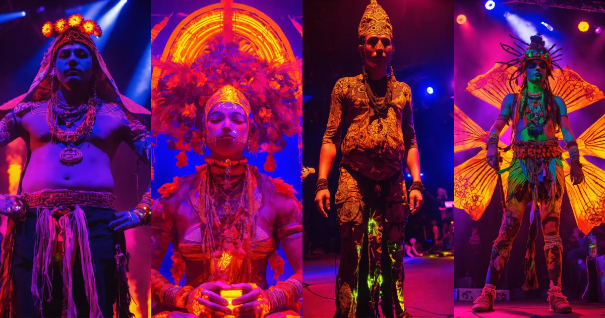 Lexica - Full body Bahpomet in UV Light Voodoo music festival.