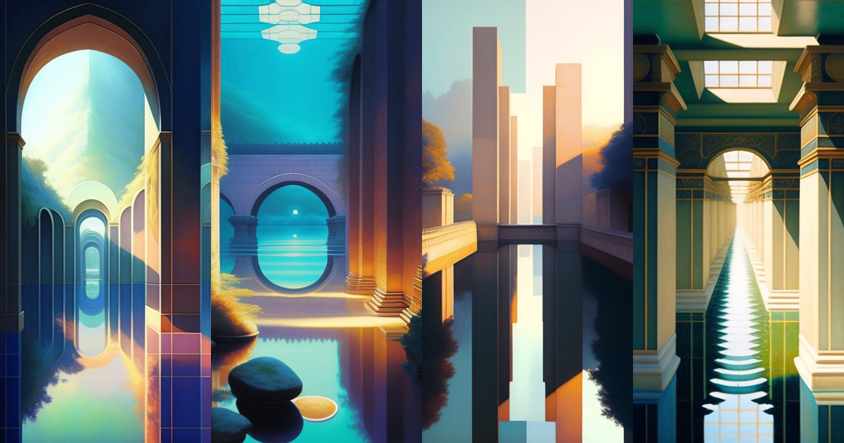 Lexica - Tiled room squared waterway, aqueducts, fantasy. intricate ...