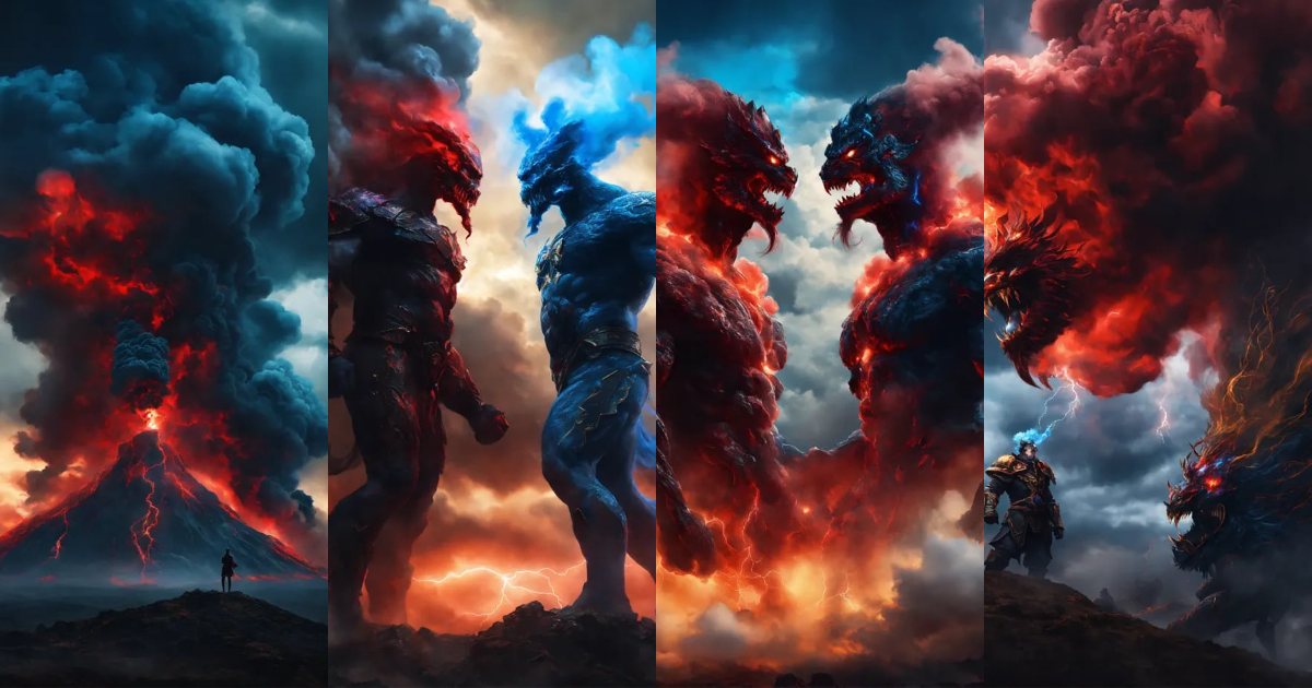 Lexica - Two smoke monsters, living black and red smoke representing ...