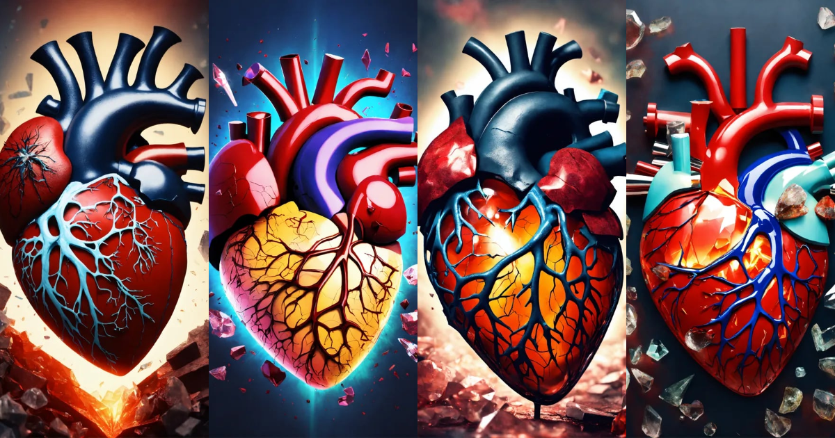 Lexica - Anatomy of a human heart bursting into tiny glass shards ...
