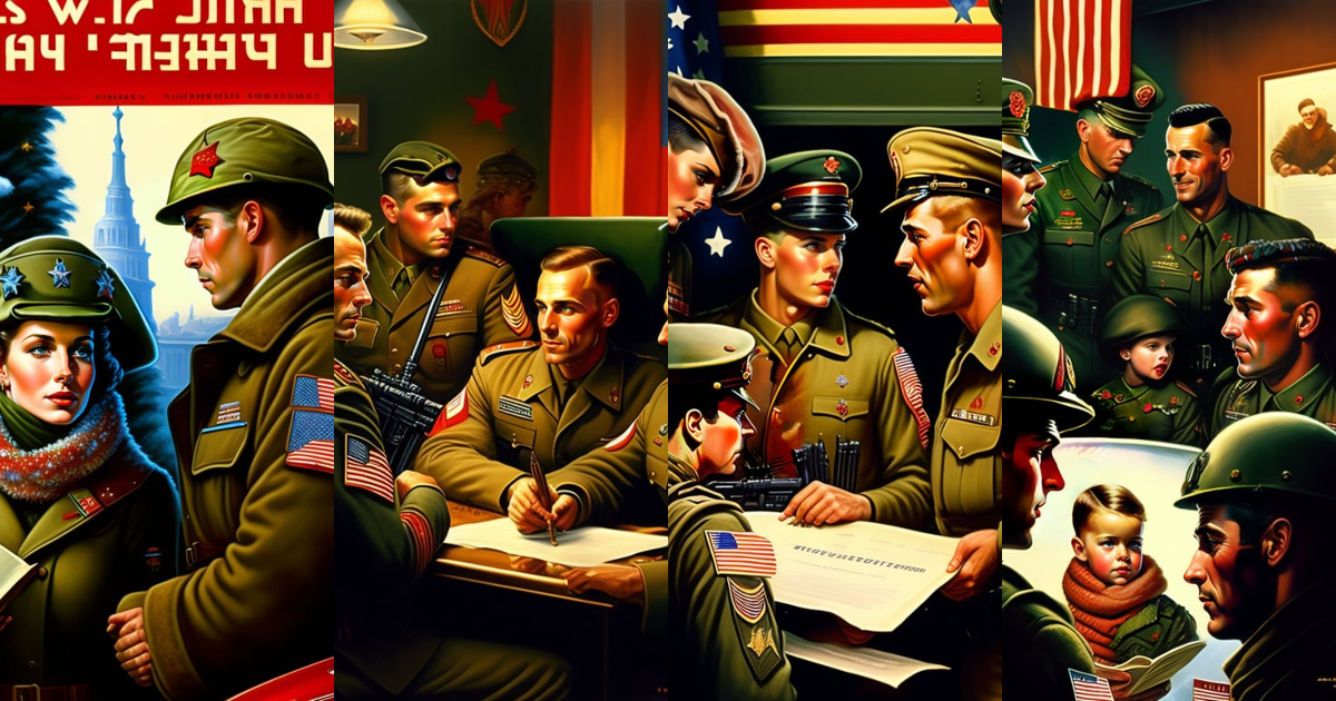 Lexica - Us soldiers celebrating chritmas day, in the style of norman ...