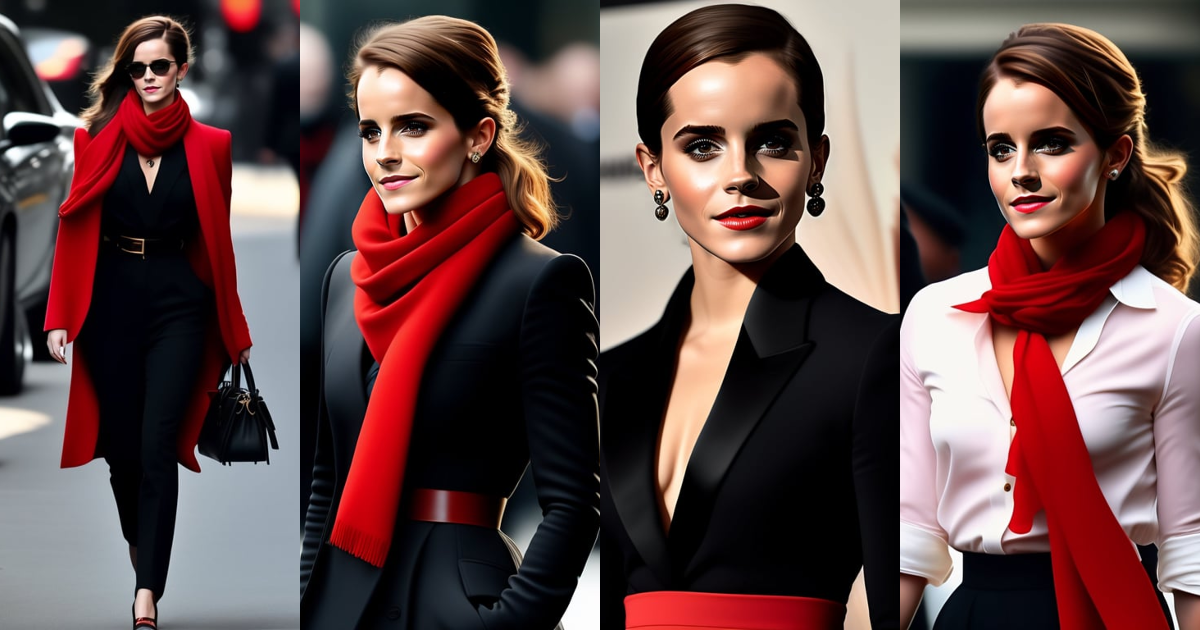 Lexica - Emma watson wearing black blouse with red scarf