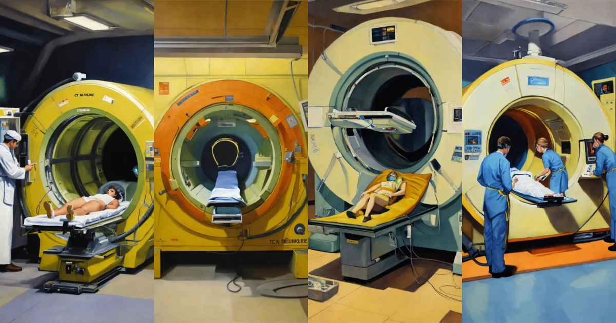 Lexica - A RENEISANCE PAINTING OF A CT SCANNER STAFFED BY EMUS