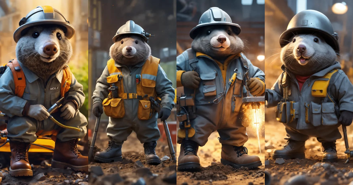 Lexica - Realistic mole head in gray work clothes and boots. Wearing ...