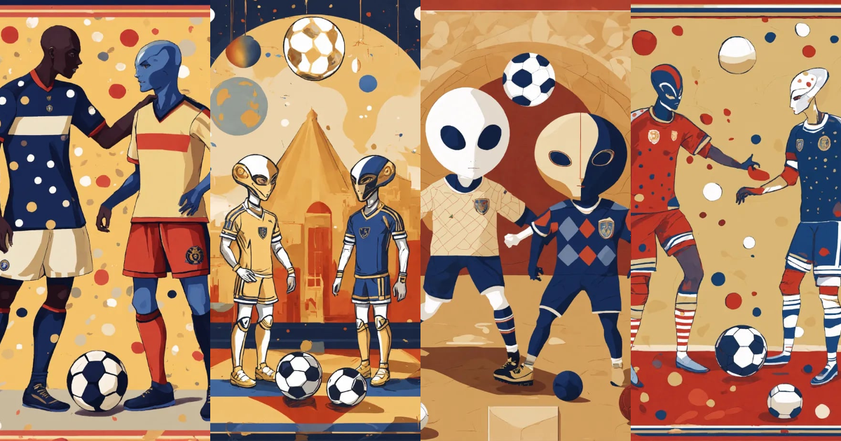 Lexica - Two alien soccer players are playing a game of soccer, in the ...