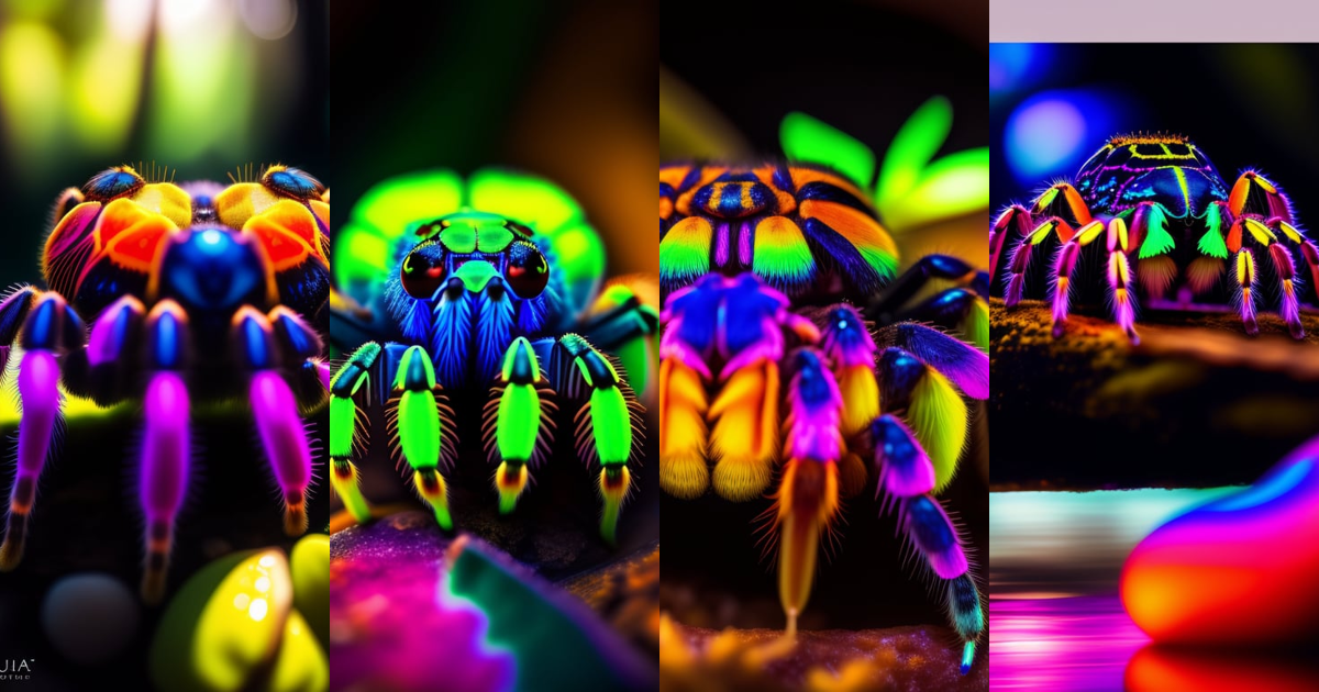 Lexica - Midjourney style, The neon tarantulas of the enchanted forest ...
