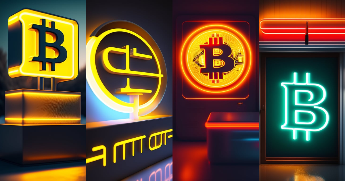 Lexica - WRITE "BITCOIN FOR THE HOOD" A CLEAR BITCOIN LOGO NEON LIGHT