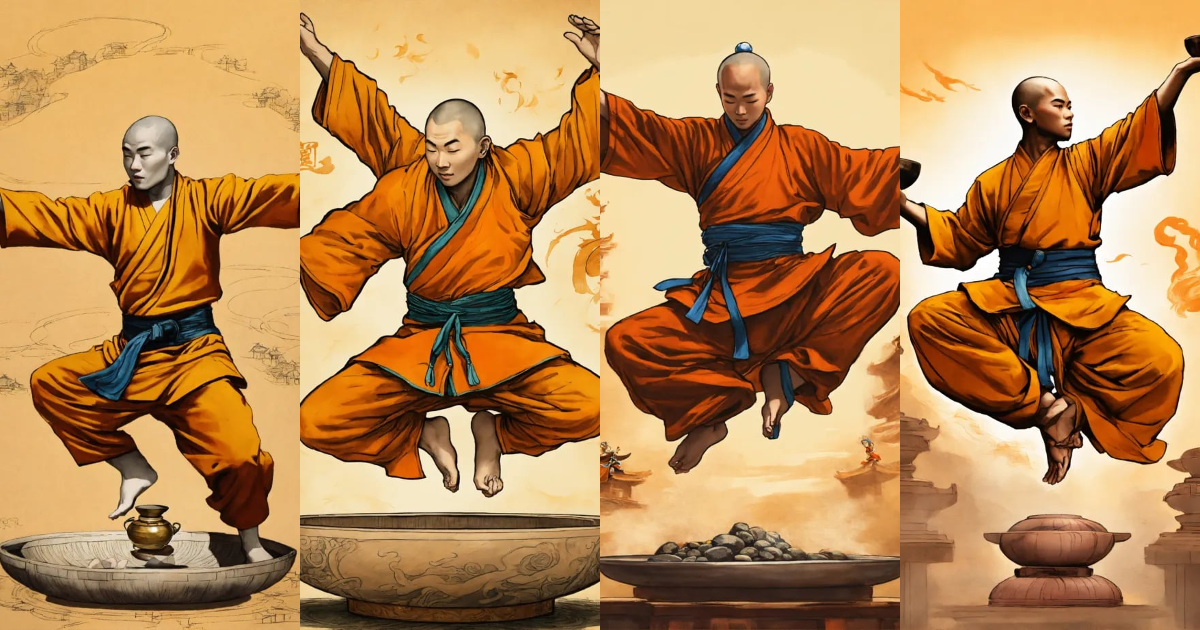 Lexica - Drawing shaolin monk balancing with outstretched hands holding ...