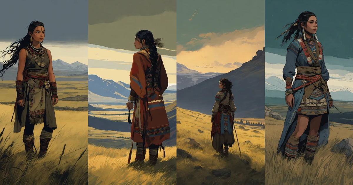 Lexica - Illustration of a young sámi woman standing in the grassland ...