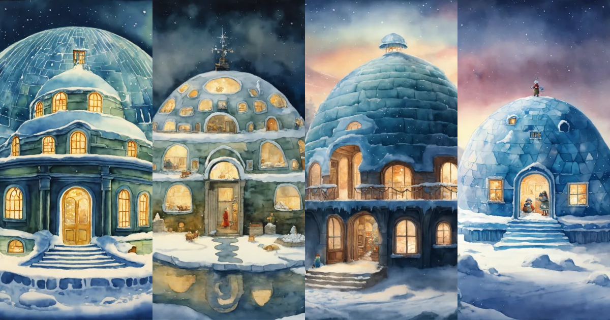 Lexica - A watercolor painting depicting an intricately detailed igloo ...