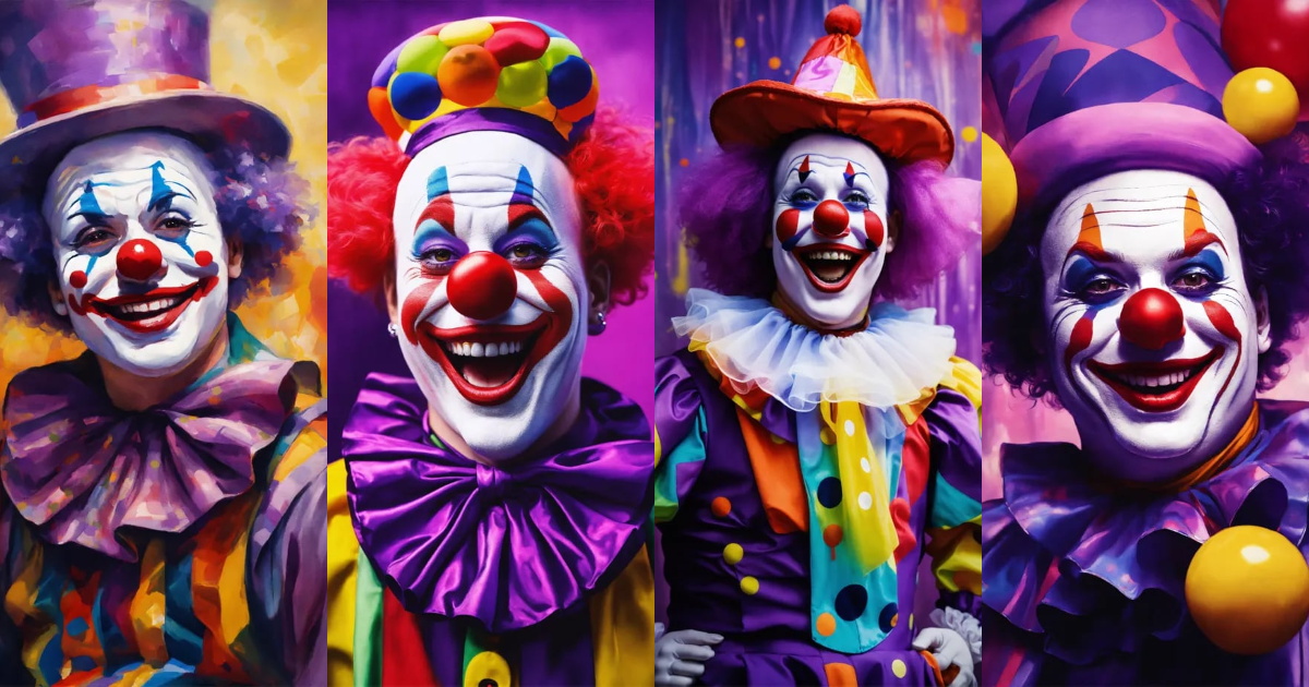 Lexica - Impressionistic design of a cheerful clown with rich purple.