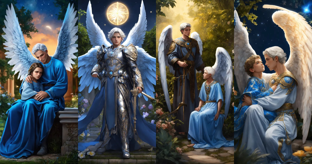 Lexica - 2 male guardian angels with detailed and luminous blue angel ...