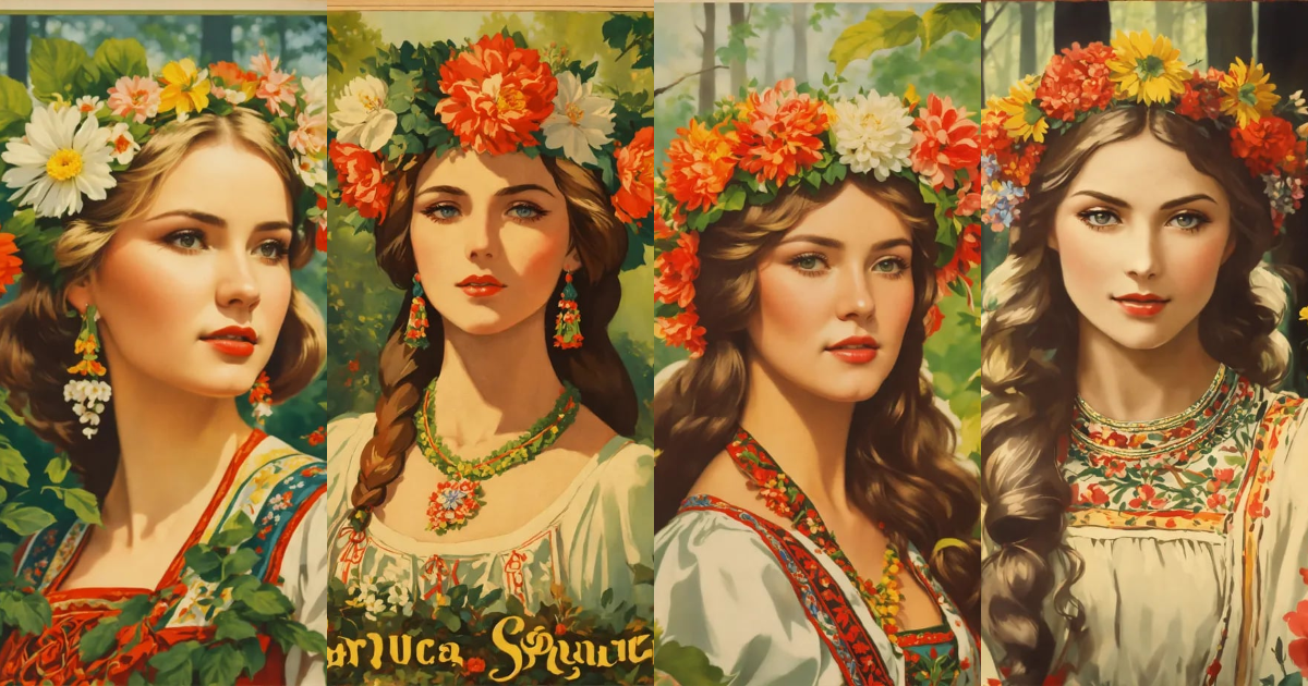 Lexica - Vintage poster of a beautiful Slavic woman’s face in ...