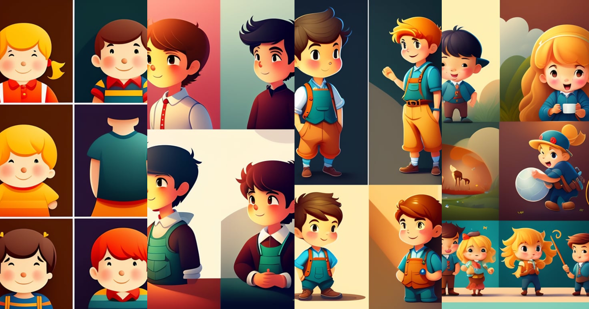 Lexica - Storybook boy character set drawing illustration in different ...
