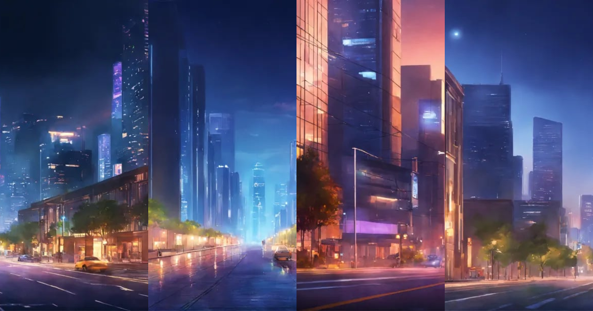 Lexica - Modern city nightscape at night with buildings, soft light ...
