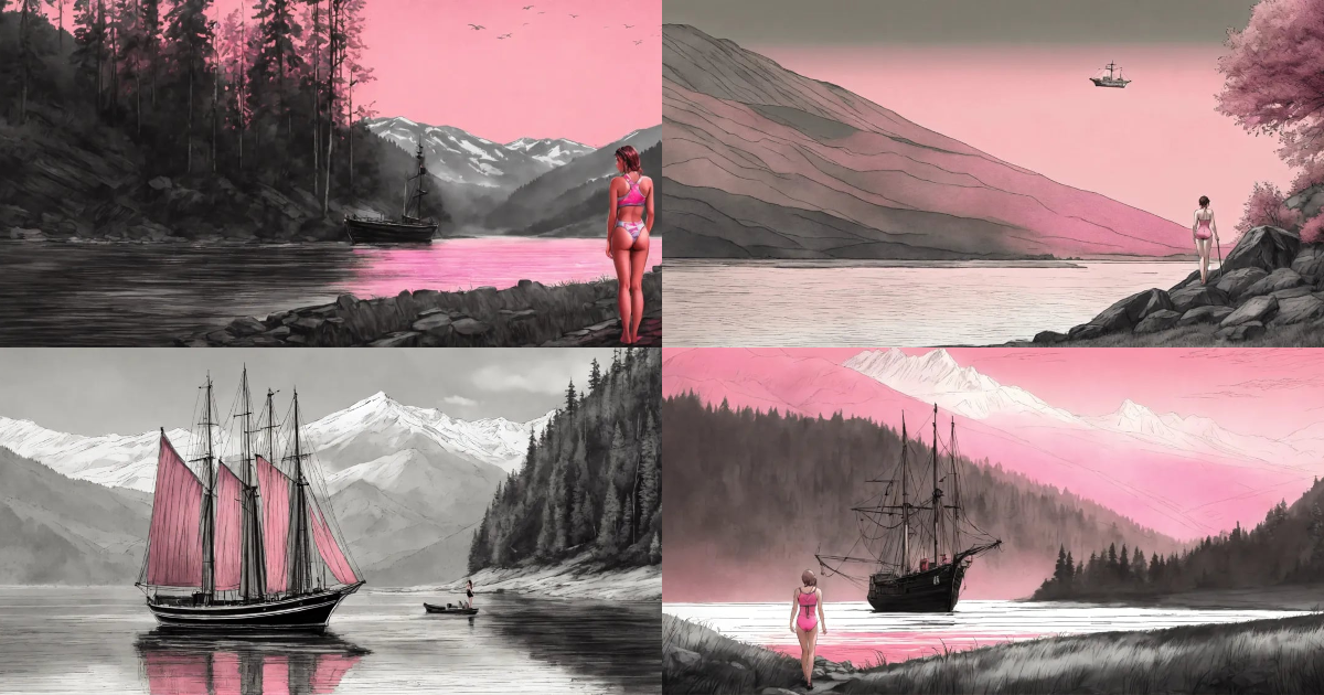Lexica - Ship, Woman in pink swimsuit Shepard, Carpathian Mountains ...