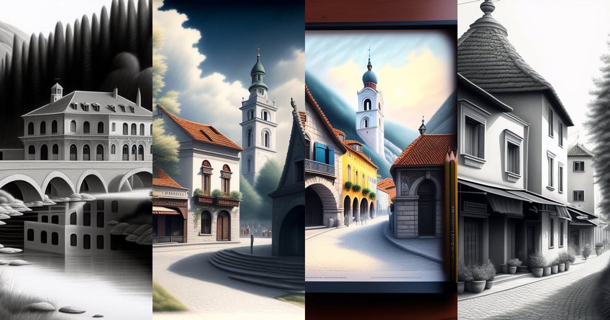 Lexica - Pencil drawing of a croatian town