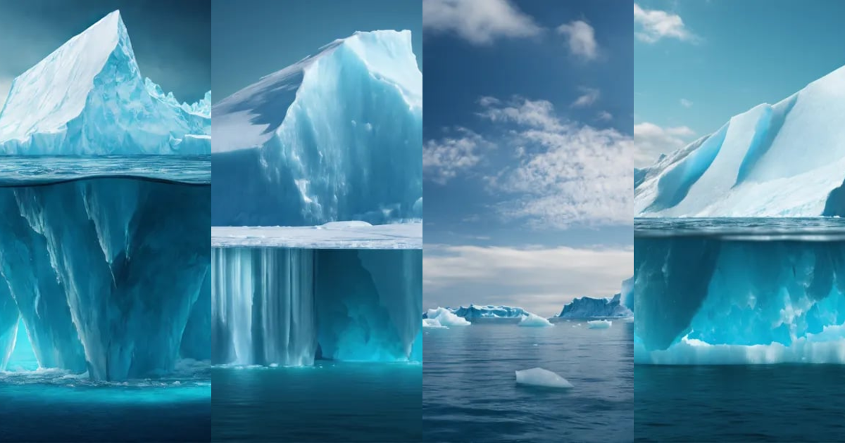 Lexica - Iceberg, top and bottom part, huge bottom, transparent water ...