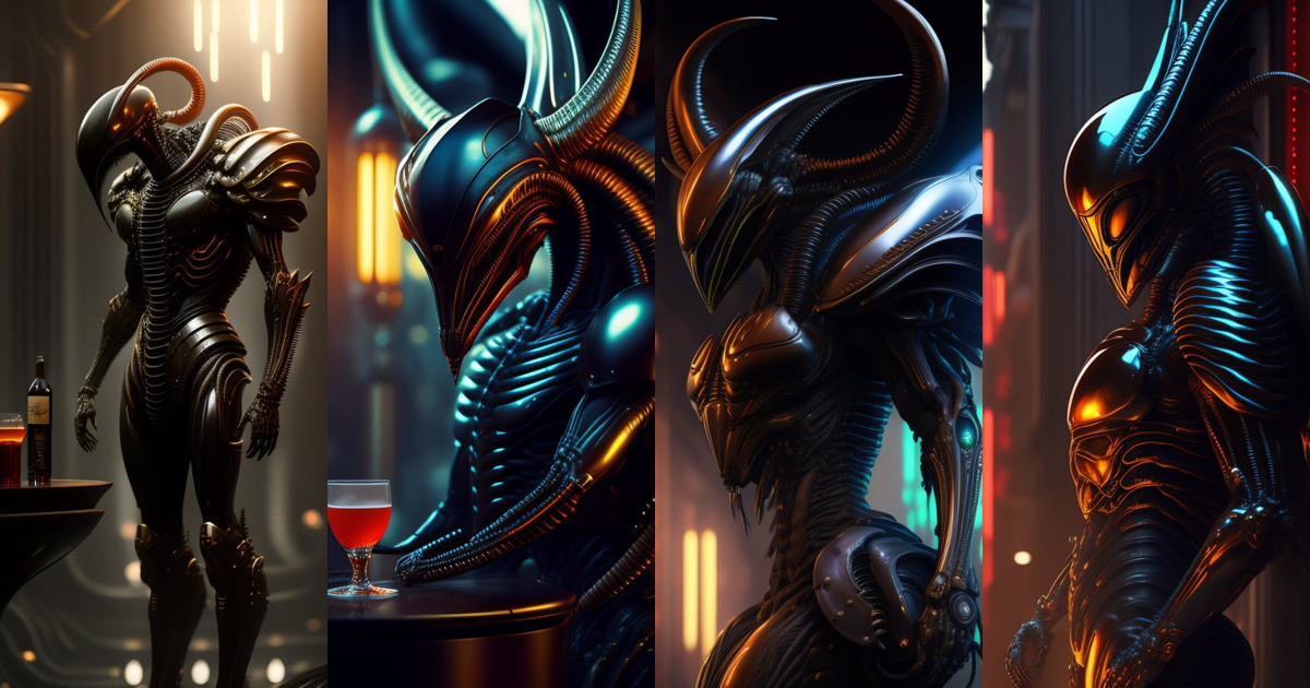 Lexica - Alien xenomorph male biomechanical, full body cinematic style ...