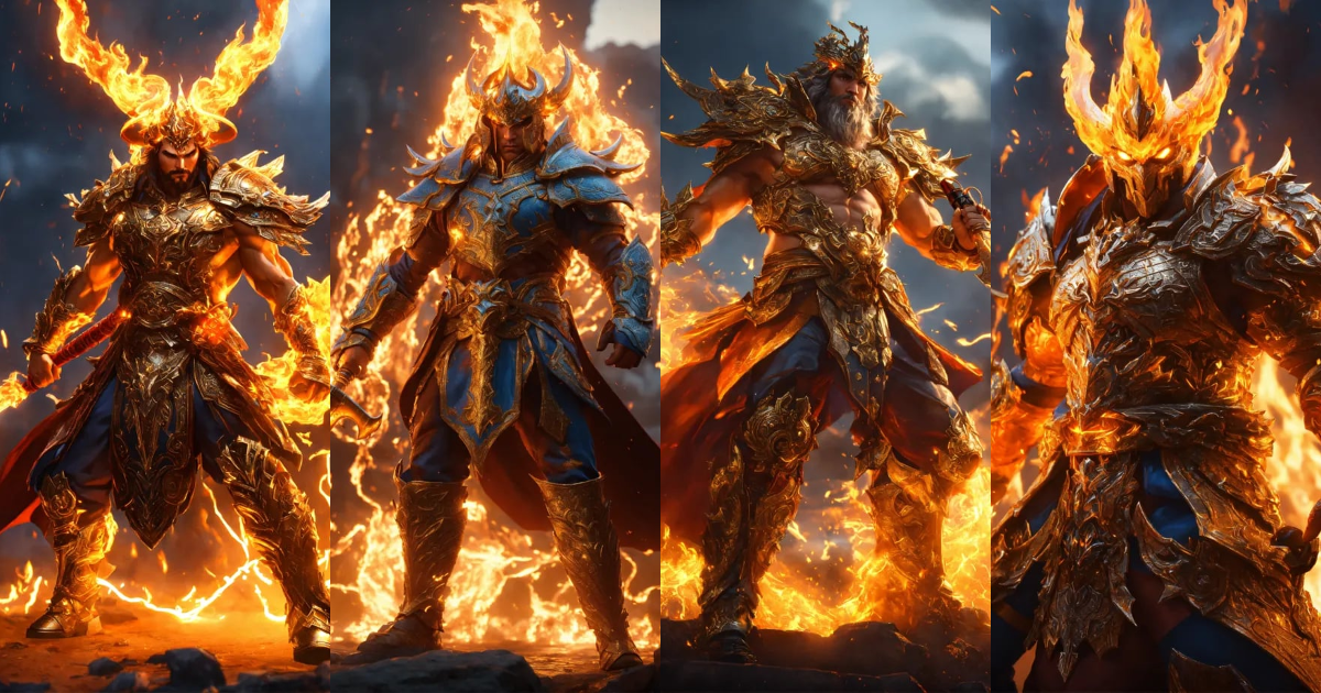 Lexica - "legendary fire god" striking "legendary lightening god", epic ...