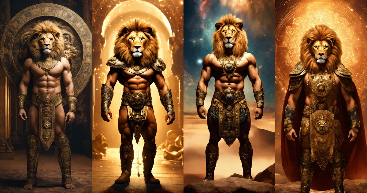 Lexica - A strong lion man, full body, facing camera, astrology, 8k ...