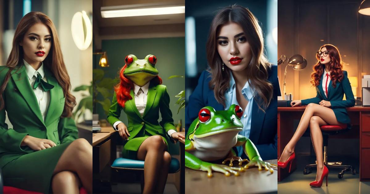 Lexica - Cute lady frog in office suit high heels red lips with long ...