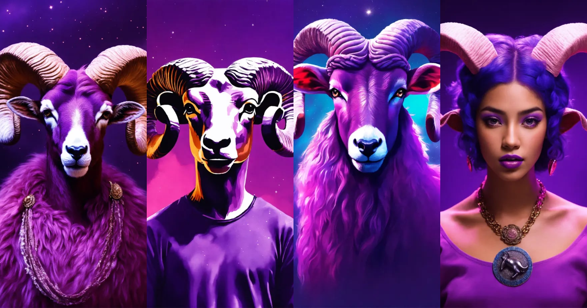 Lexica - Anthropomorphized photo of aries with purple background ...