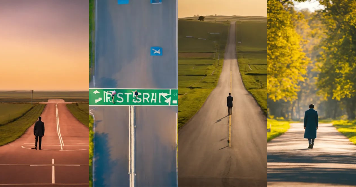 Lexica - A simple crossroads with a person standing in the middle