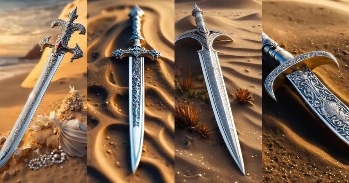 Lexica - 8k, picture of a narrow and delicate curved dagger made of ...