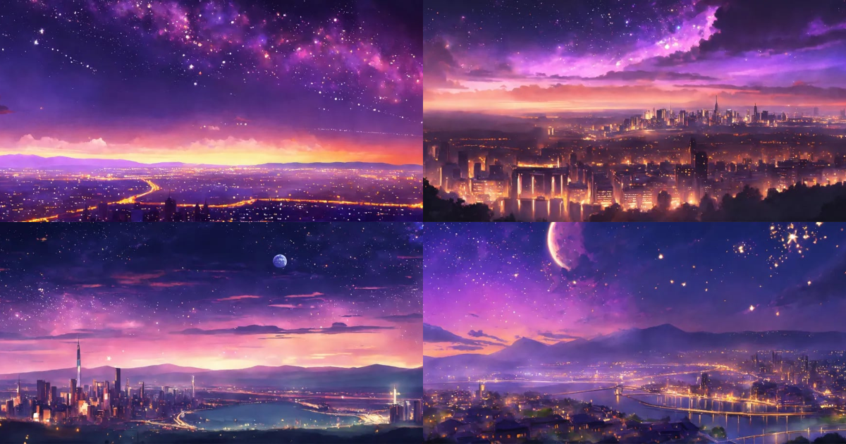 Lexica - Beautiful purple starry night, concept art, 16k, sparks, city ...