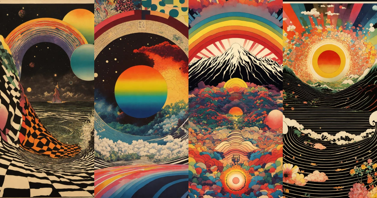 Lexica - Japanese vintage poster ,oriental , psychedelic realm , nebula ...