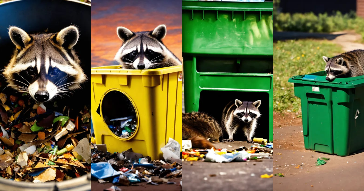 Lexica - A photograph of a raccoon digging through a recycling bin ...