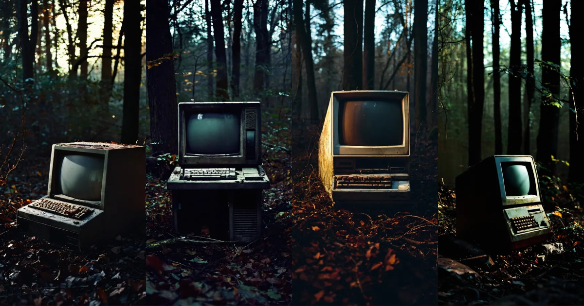 Lexica - Retro Macintosh desktop computer abandoned in the woods ...