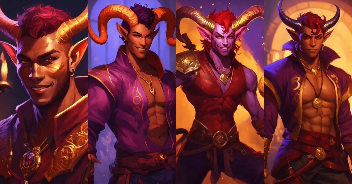 Lexica - Male Tiefling, pathfinder art style. Musclar, smirk smile ...