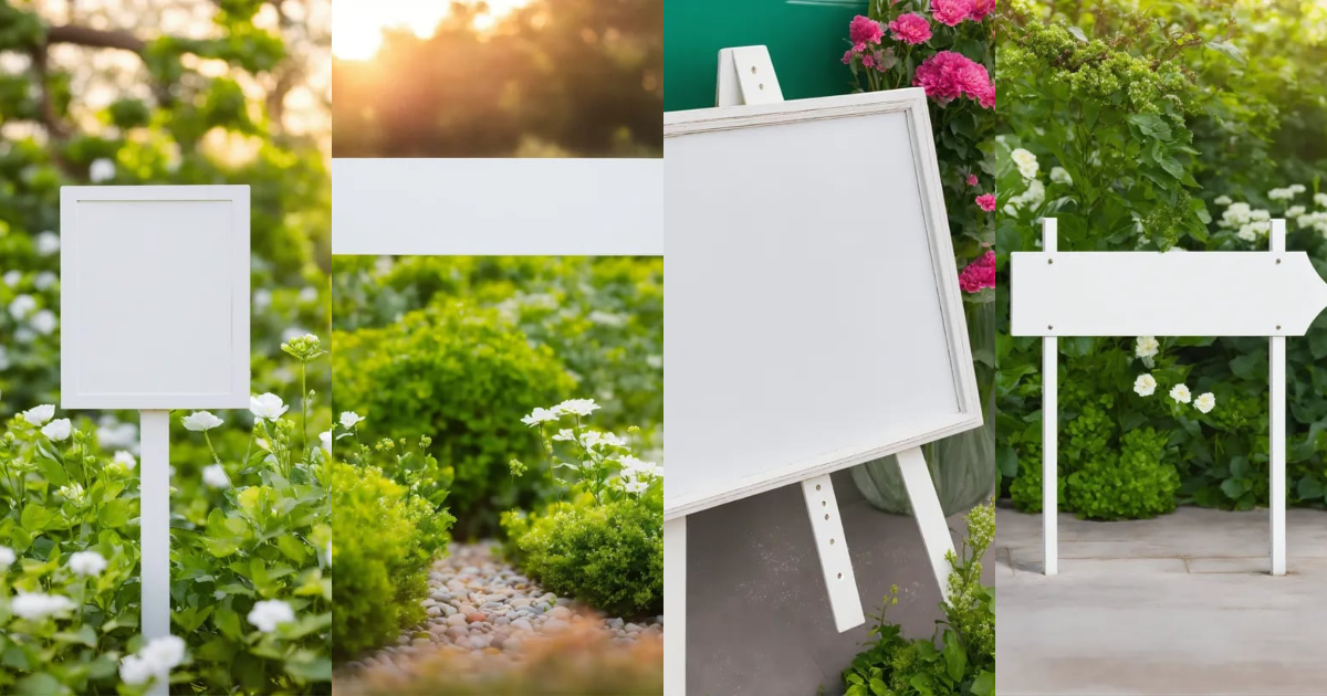 Lexica - Studio advertising photo of a white garden sign on a bright ...