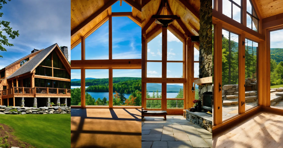 Lexica - Home in Vermont , post and beam, lake view, large windows, stonework