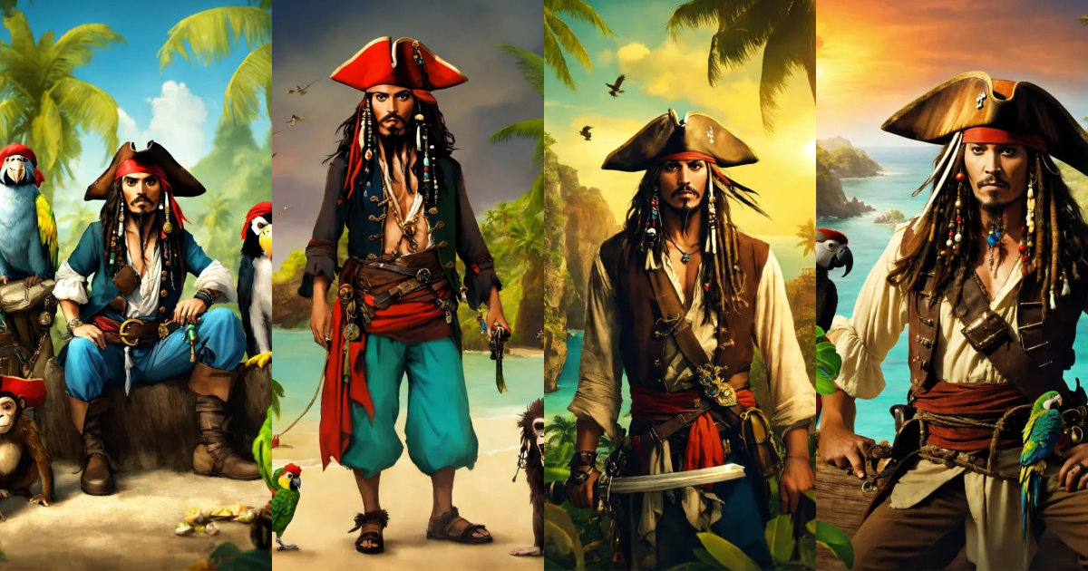 Lexica - Jack the sparrow on the island. Monkey, parrot and another ...