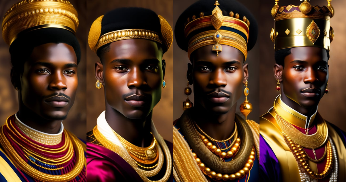 Lexica - Portrait of young African king, wearing traditional gold jewelry