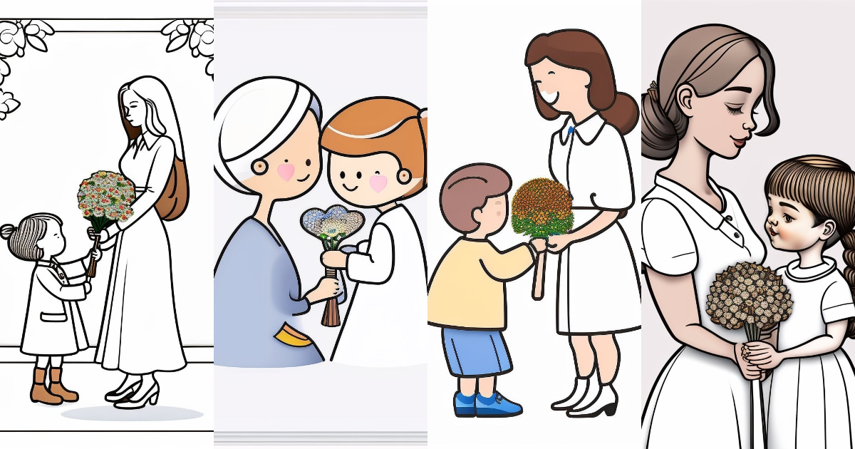 Lexica - Give me an uncolored picture of a child giving flowers to his ...