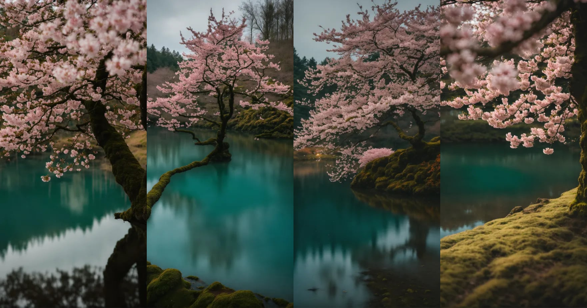 Lexica - Minimal, cinematic, a blooming cherry blossom tree, forest ...