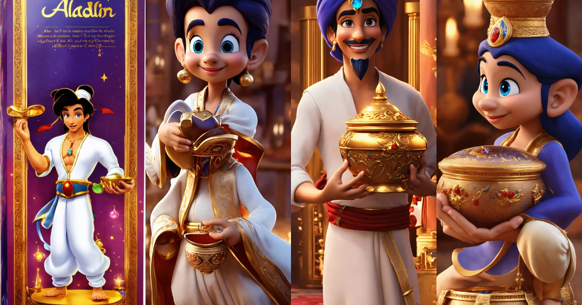 Lexica - 3d cartoon disney aladdin genie in white ḥaṭṭah holding in ...