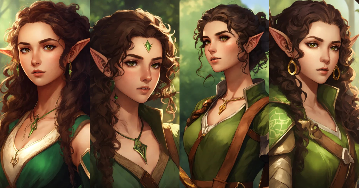 Lexica - Character art of a 24-year-old female wood elf, curly hair ...