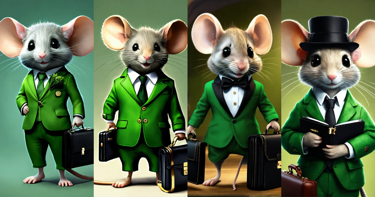 Lexica - Cuttest realistic rich mouse wearing a green suit and a black ...