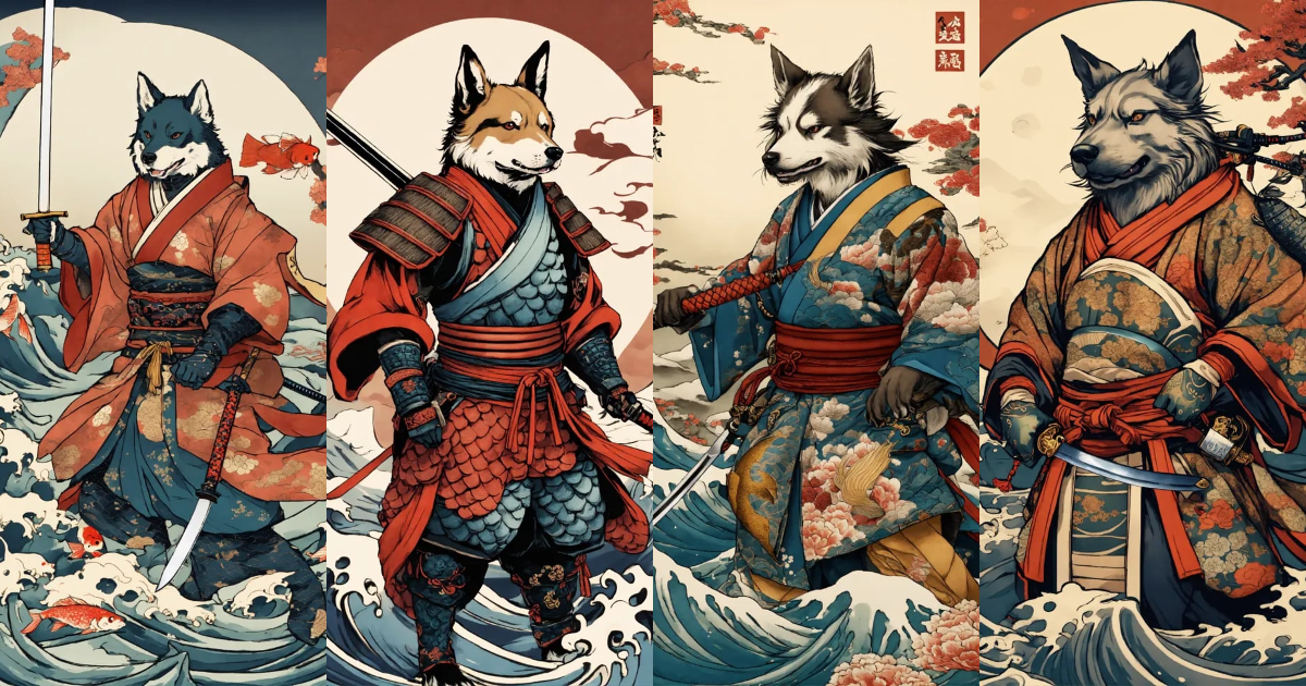 Lexica - There is a samurai with a fish and a sword on a white ...