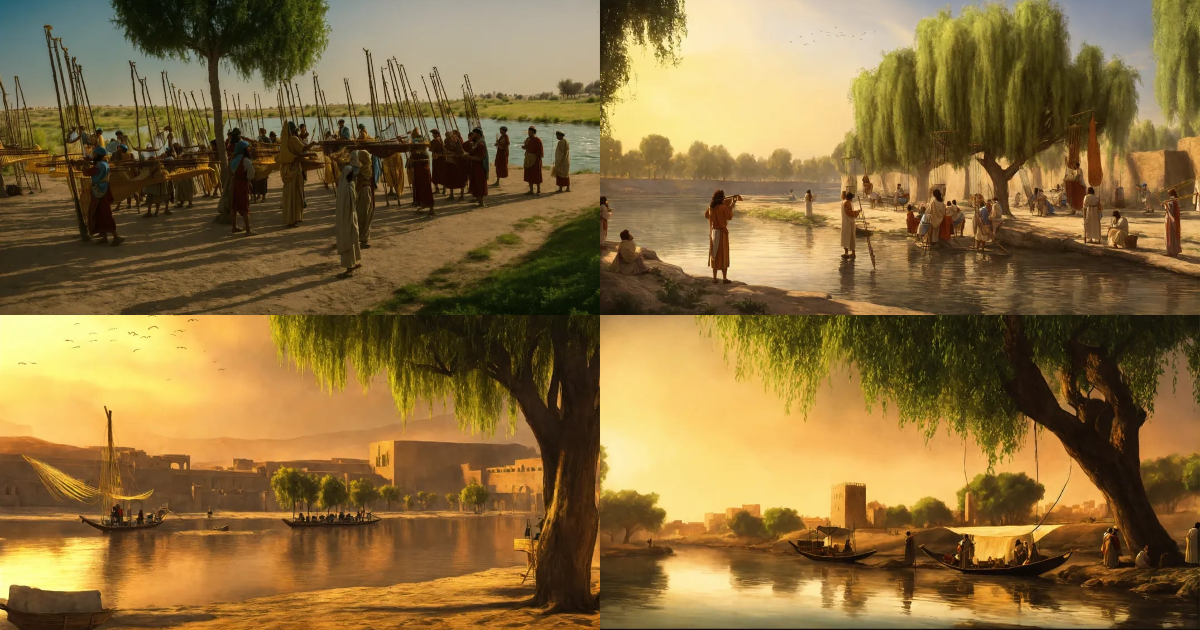 Lexica - Israelites hang their harps on willow trees in Babylon by the ...