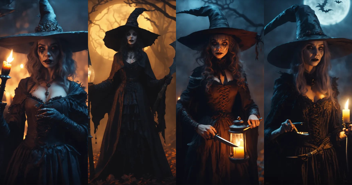 Lexica - A very scary witch holding a large knife, Halloween, night ...