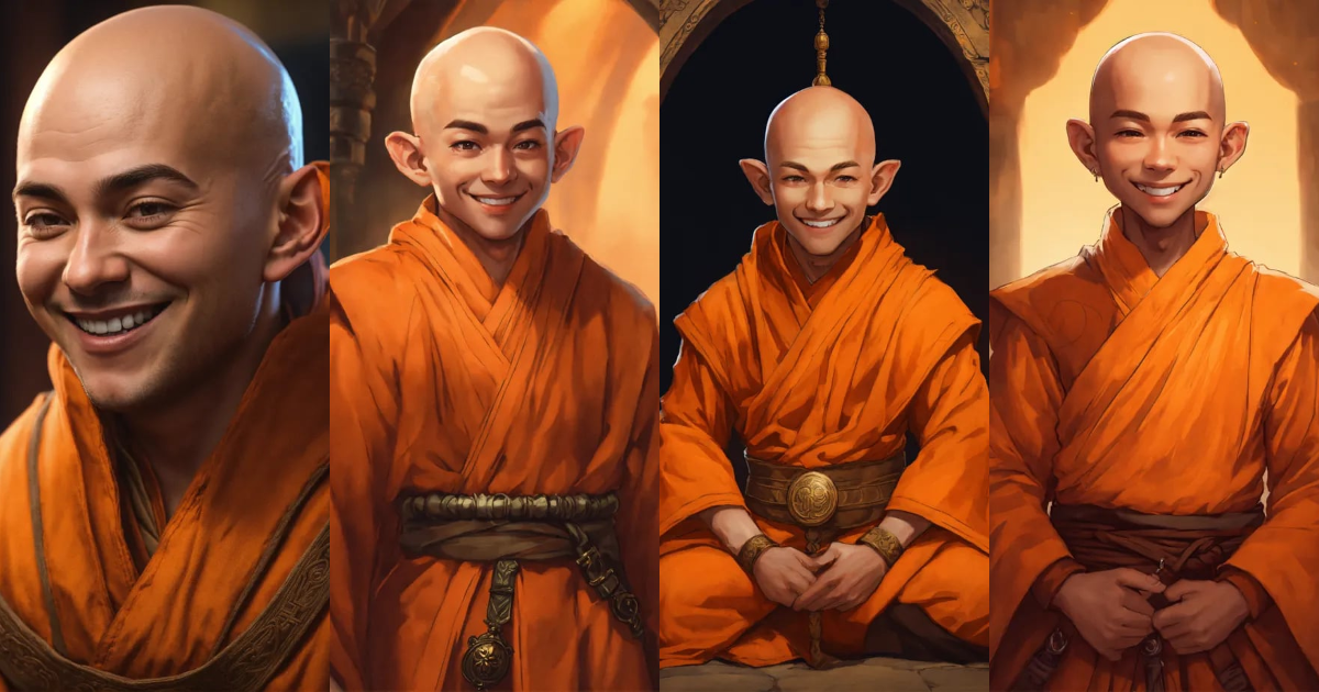 Lexica - Detailed male halfling with bald head and top knot on head ...