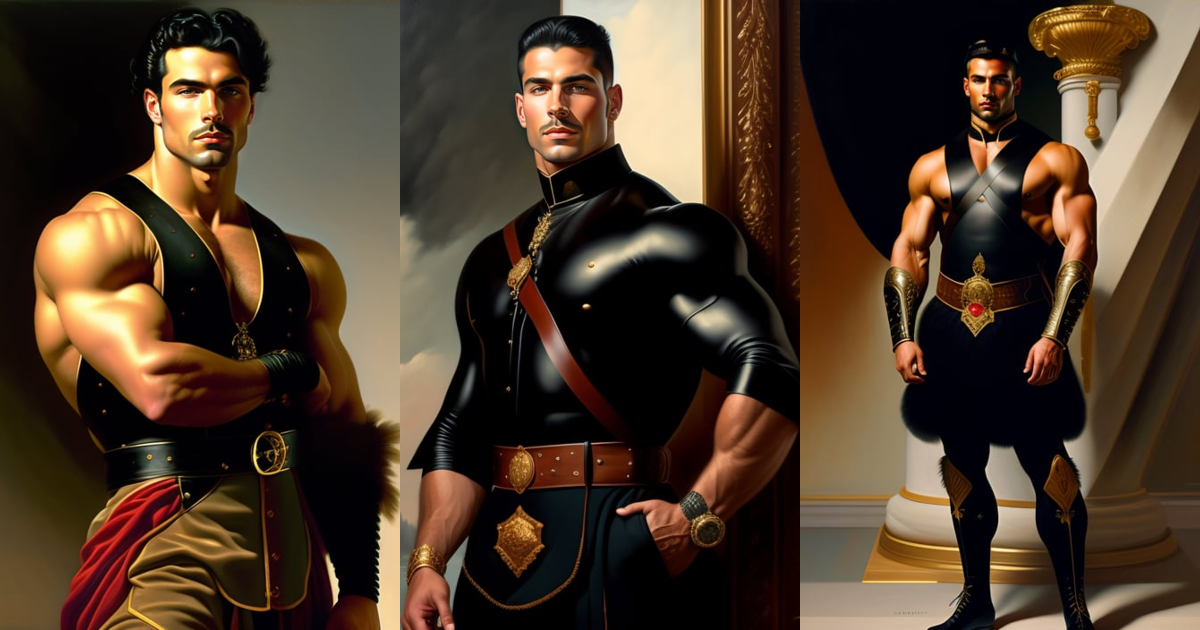 Lexica - A color oil portrait painting of a handsome muscular man ...