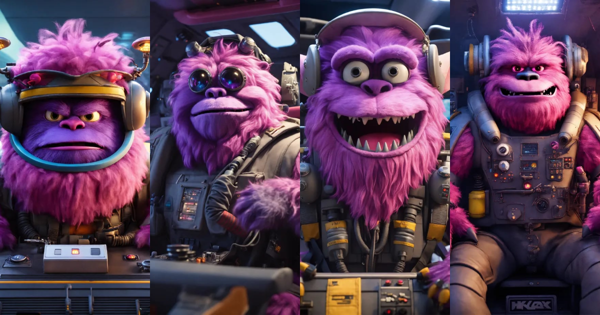 Lexica - Oversized huge 1000 lb pink and purple hairy grimace faced ...